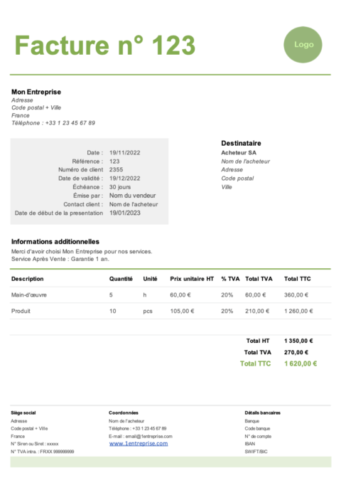 Modele de Facture Auto-entrepreneur - 100% Gratuit